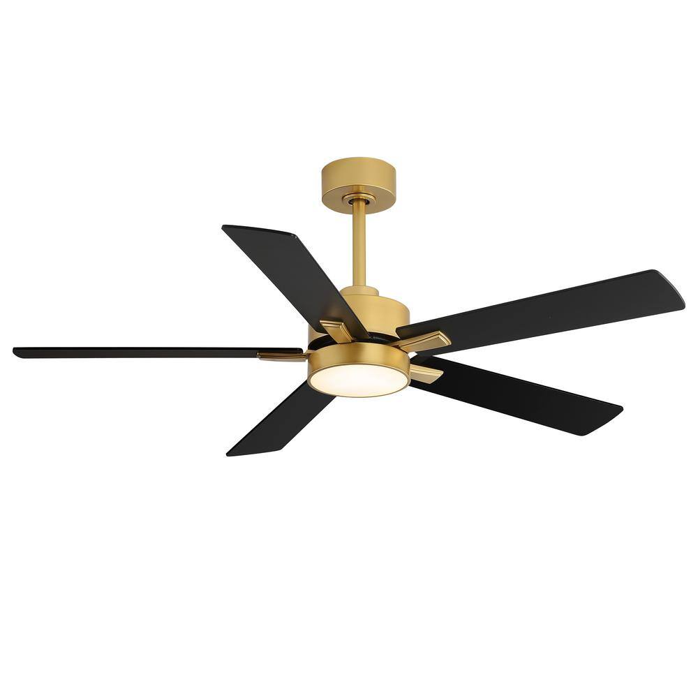 Breezary Charlie 52 in. Integrated LED Indoor Gold Ceiling Fans with ...