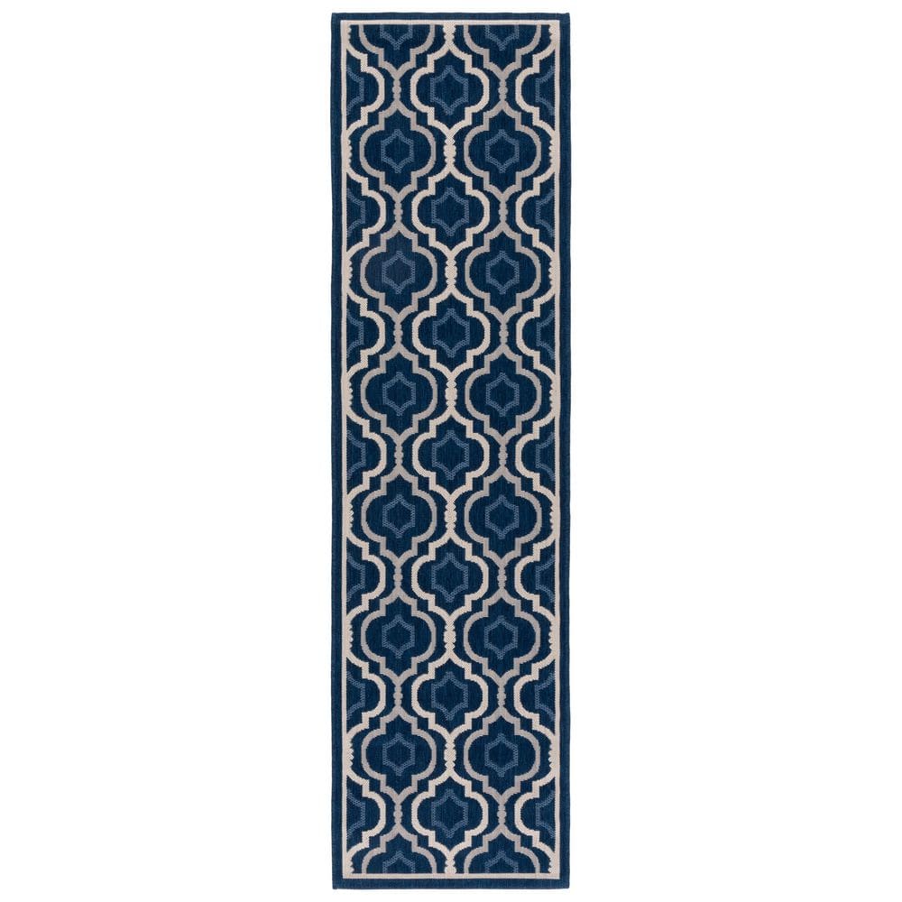 SAFAVIEH Courtyard Navy/Beige 2 ft. x 12 ft. Floral Trellis Indoor ...