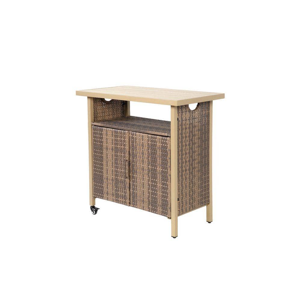 ECOCHIC SPACES INC Brown & Beige Steel Wine Serving Cart with Wheels ...