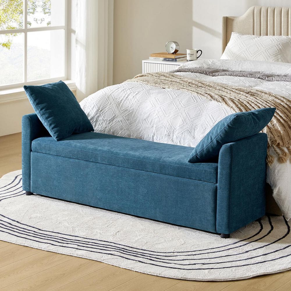 ARTFUL LIVING DESIGN Felipe Wide Teal Storage Bench with Plastic Legs ...