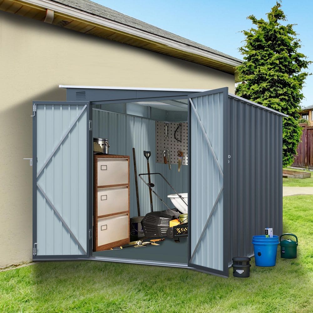 6 ft. W x 8 ft. D Outdoor Metal Storage Shed Galvanized Steel Tool ...