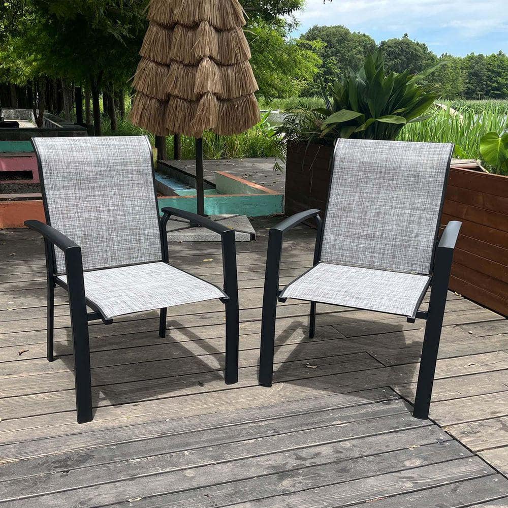 Black Garden Patio Chairs (Set of 2), Dining Chairs with High Back ...
