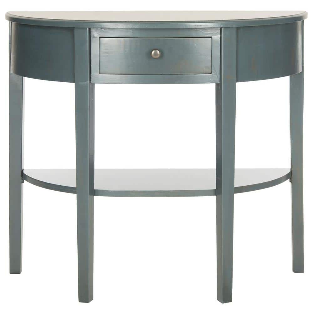 SAFAVIEH Abram 34 in. Dark Teal Half Moon Wood Console Table with 1 ...