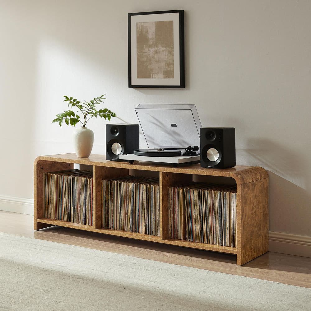 CROSLEY FURNITURE Ingrid Maple Large Record Player Stand With Vinyl ...
