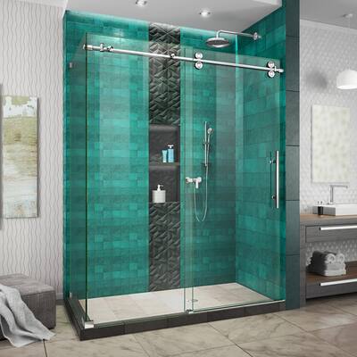 DreamLine Enigma 68 to 72 in. x 79 in. Frameless Sliding Shower Door in Brushed Stainless Steel ...