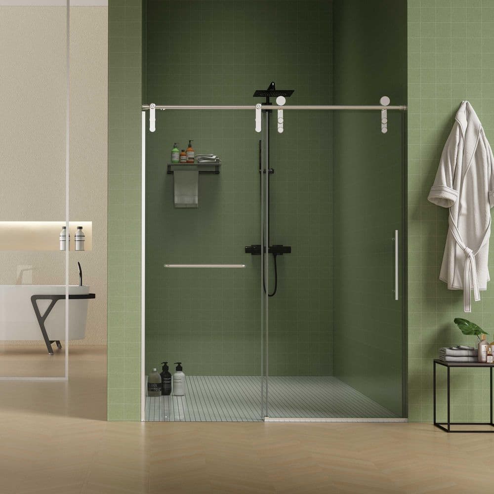 LIVACA 60 in. W x 76 in. H Sliding Aluminum Frameless Shower Door in ...