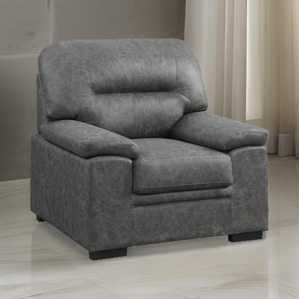 Benjara Gray and Black Microfiber Arm chair with Pillow Top Armrests ...