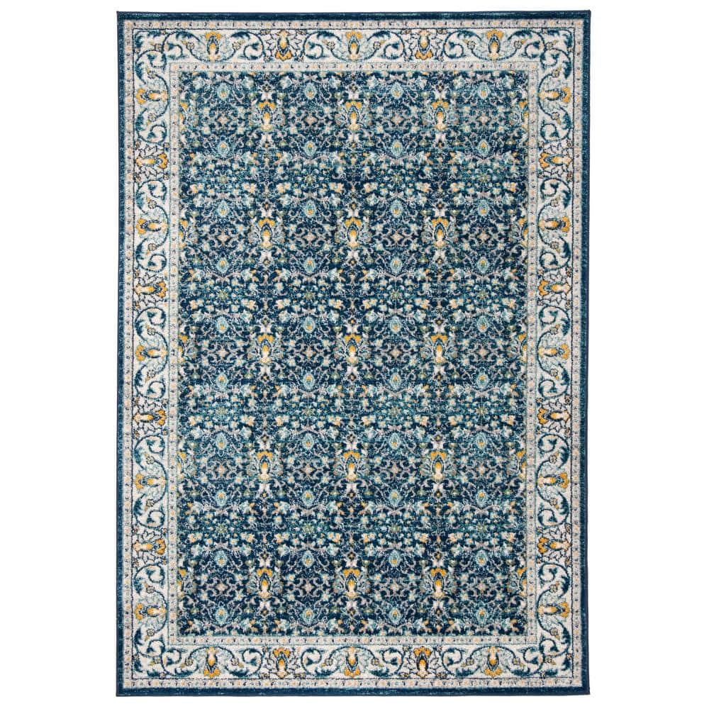 SAFAVIEH Madison Navy/Cream 4 ft. x 6 ft. Geometric Border Floral ...