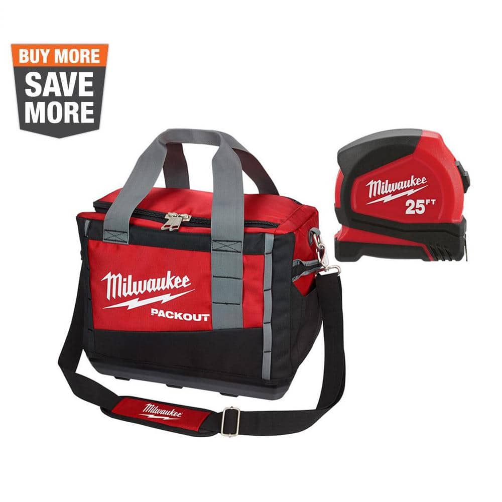 Milwaukee 15 in. PACKOUT Tool Bag/Tote with 25 ft. Compact Tape Measure ...