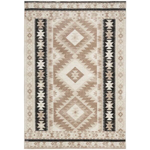 Nourison Washable Decor Beige Black 7 ft. x 9 ft. Center medallion ...