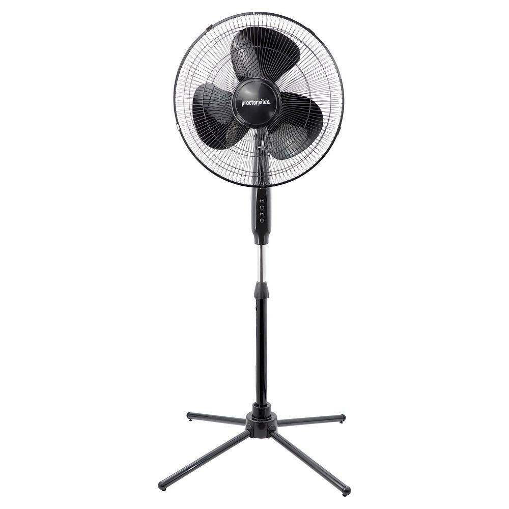 Proctor Silex 3 Speed 16 in. 50-Watt Oscillating Standing Fan in Black ...