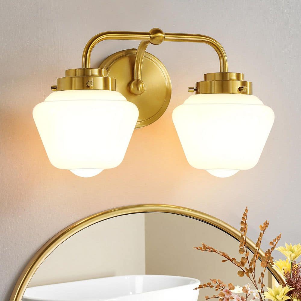 KAISITE 14 in. 2 Light Dimmable Wall Sconce Gold Vanity Light with ...