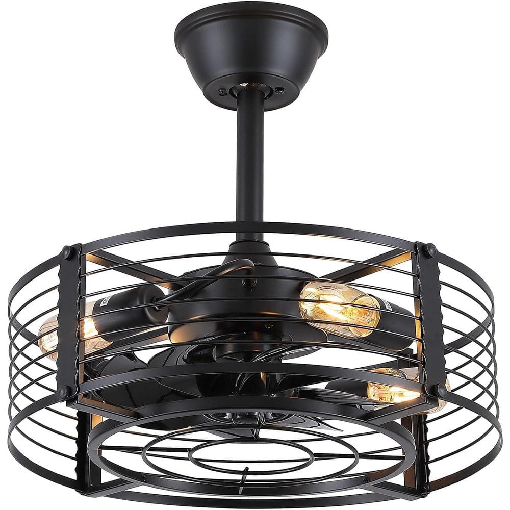 Kviflon 18 in. Indoor Caged Small Black Ceiling Fans with Lights and ...