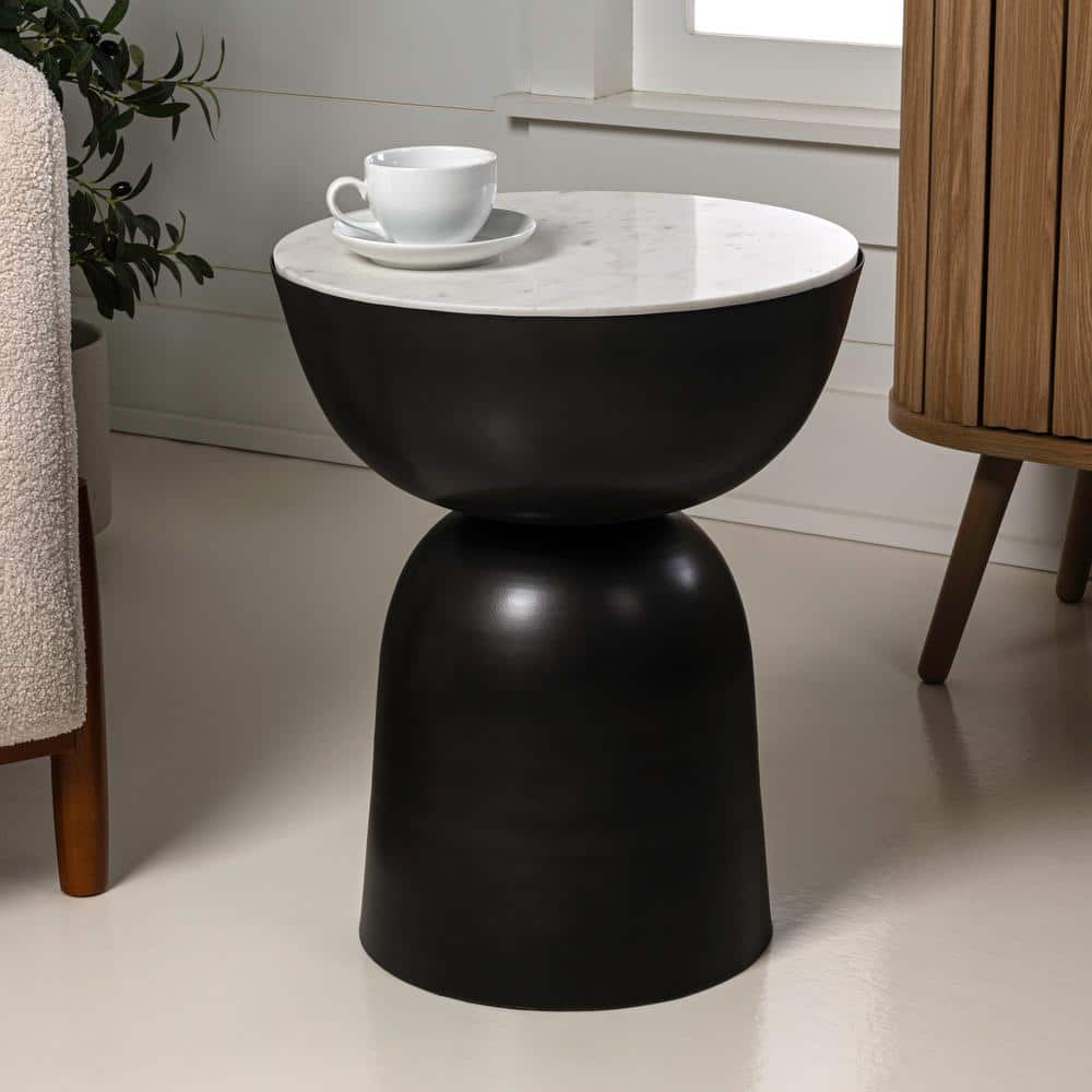 JONATHAN Y Atarah 16 in. Black/White Contemporary Natural Marble/Metal ...