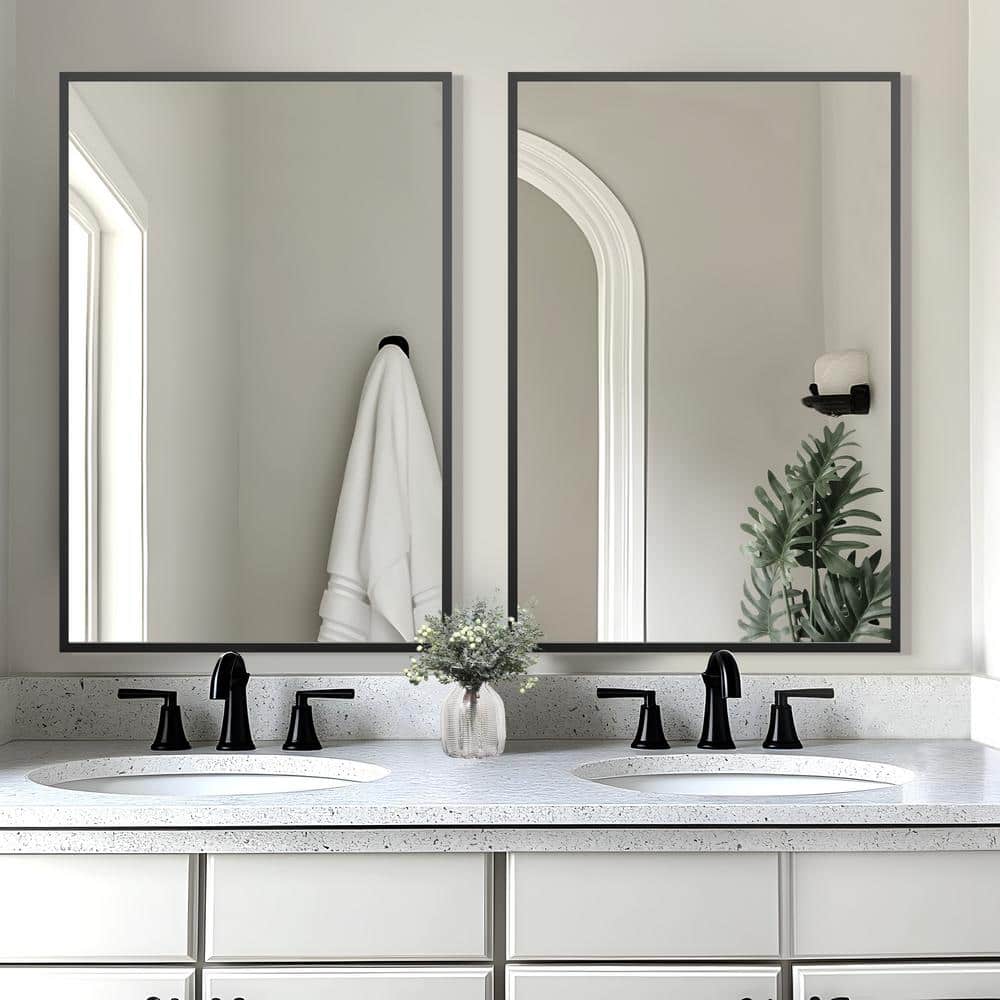 Lirago Black 24 in. W x 36 in. H Rectangular Metal Framed Wall Mirrors ...