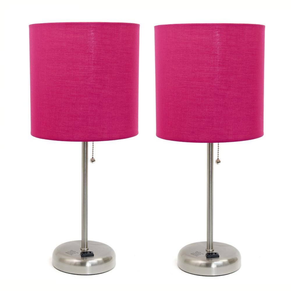 Simple Designs 19.5 in. 2-Pack Pink Table Desk Lamp Set for Bedroom ...