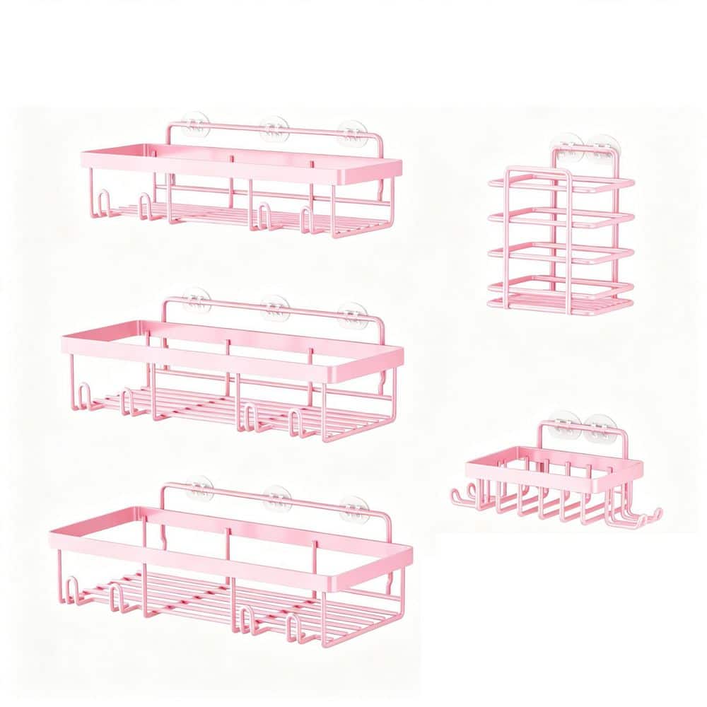 Numhew 5-Pack Shower Caddy in Pink, Self Adhesive Wall Storage Basket ...