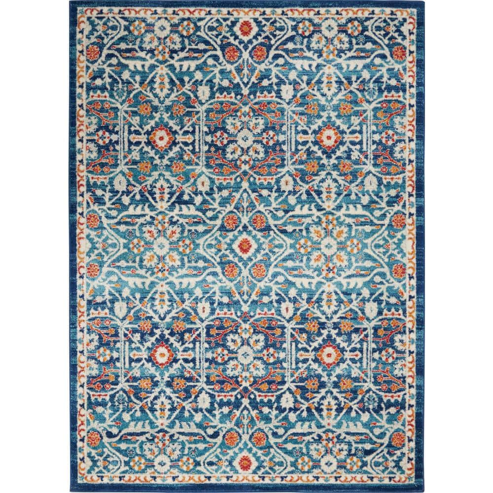 Nourison Passion Blue/Multicolor 5 ft. x 7 ft. Floral Transitional Area ...