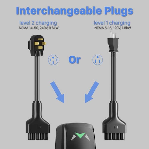 Level 1 2 Portable NACS EV Charger ETL Certified 100 240 Volt 15 and 40 Amp NEMA 5 15P and 14 50P 25 ft. Charging Cord