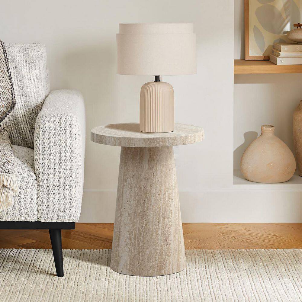 LuxenHome 15.7 in. Stone Pattern Round MDF Wood End Table WHIF2396 ...