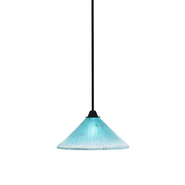 Madison 100-Watt 1-Light Matte Black Shaded Pendant Light with 12 in ...