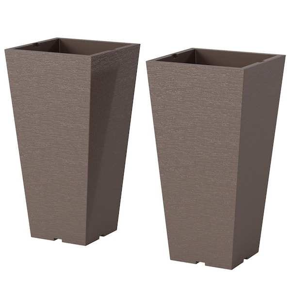 Outsunny Brown Indoor Outdoor PP Plastic Tapered Square Planter Set (2 ...