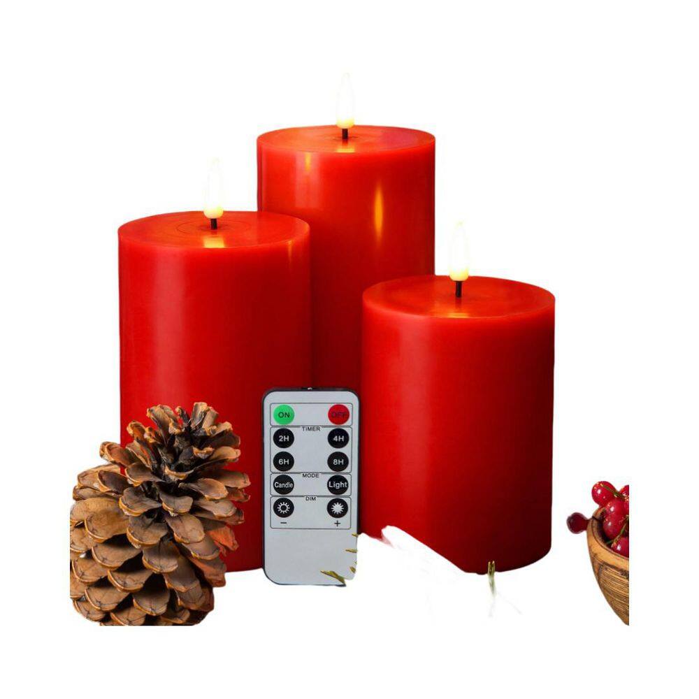Realistic 6 in. x 3 in. Red Paraffin Wax LED Lantern with Candle 3-Pack ...