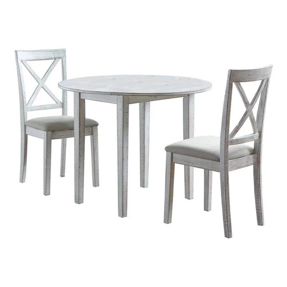 Benjara 3-Piece Round White and Gray Wood Top Dining Table and Chair ...