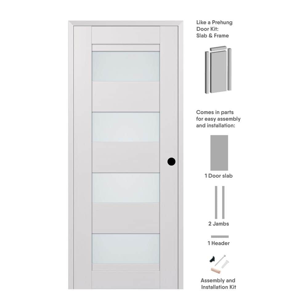 Belldinni Della 32 in. x 80 in. Left-Hand Frosted Glass Solid Core 4 ...