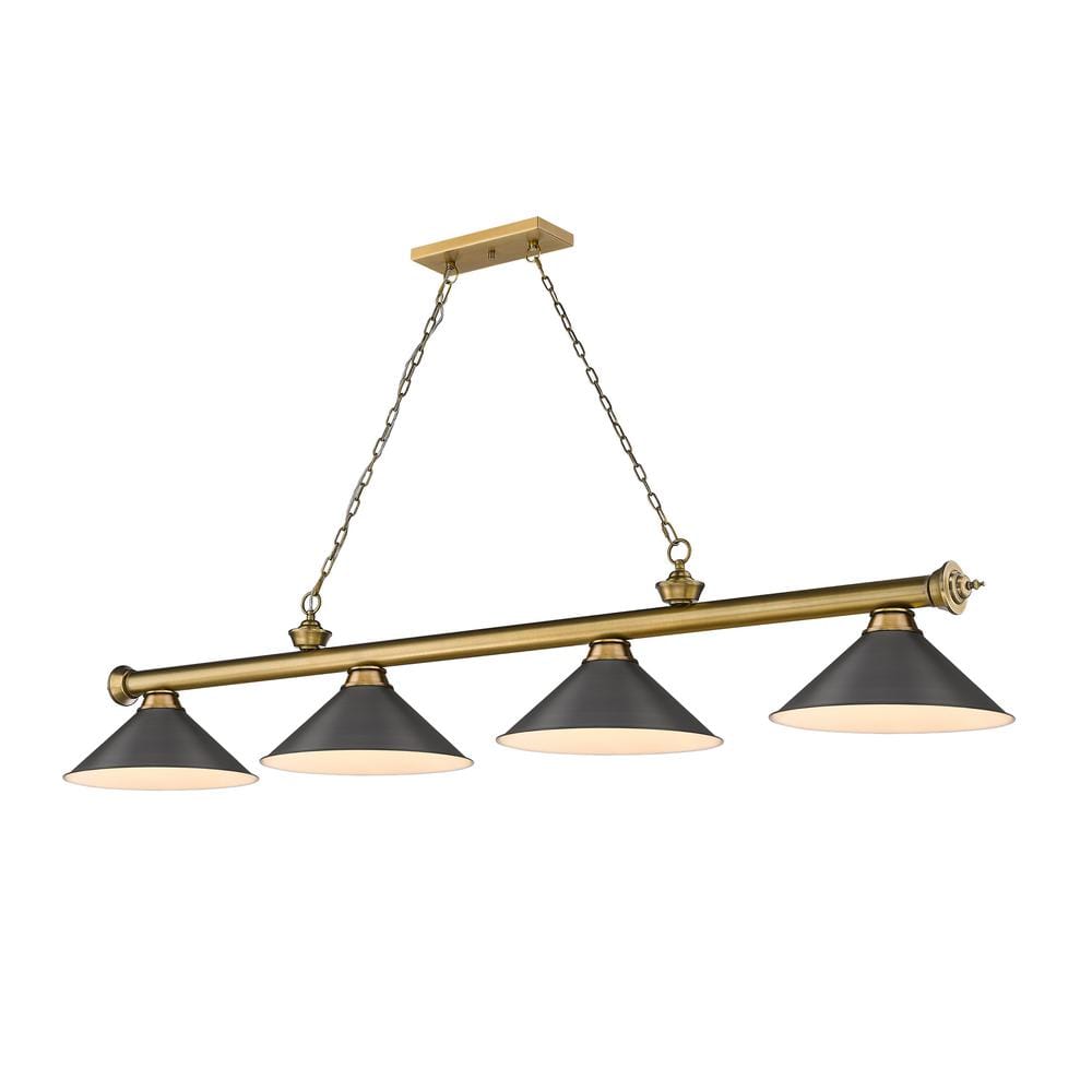 Cordon 4-Light Rubbed Brass Billiard Light with Metal Bronze Shade with ...