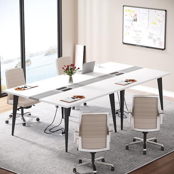 BYBLIGHT Capen 47.24 in. Square White Wood Conference Table Meeting Room with Power Outlet and Desktop Divider for Home Office BB YS0274QPCT The Home Depot