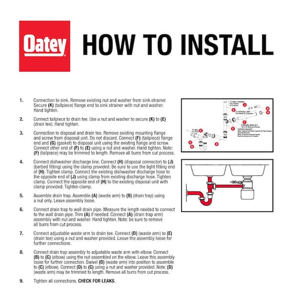 Oatey 1-1/2 in. White Plastic Slip-Joint Garbage Disposal Install Kit ...