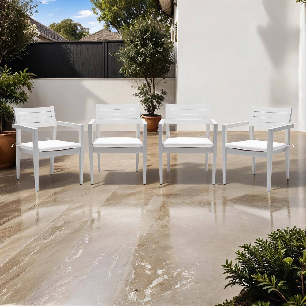 Clihome 4-Piece Aluminum Outdoor Stationary Dining Chairs with White ...