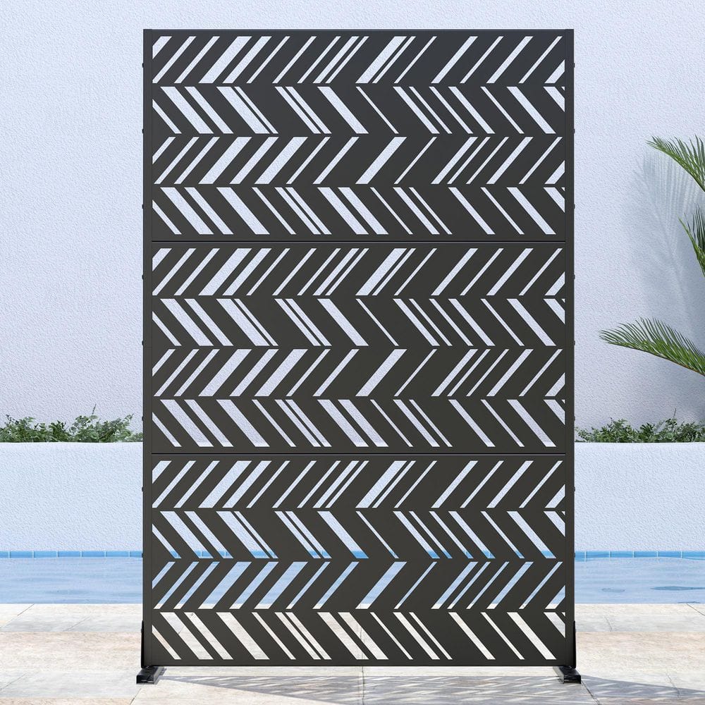 Lumioca 47 in. W x 71 in. H Black Narrow Diagonal Galvanized Sheet ...