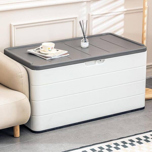 Unbranded 120 gal. White Resin Outdoor Storage Bench Deck Box JY 120GB WHI