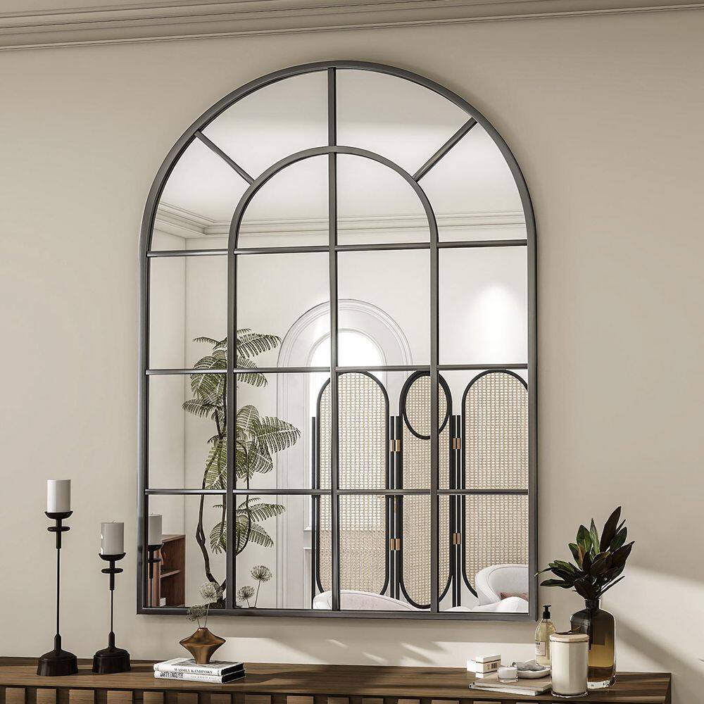 XRAMFY Black 30 in. W x 40 in. H Arched Windowpane Classic Accent ...