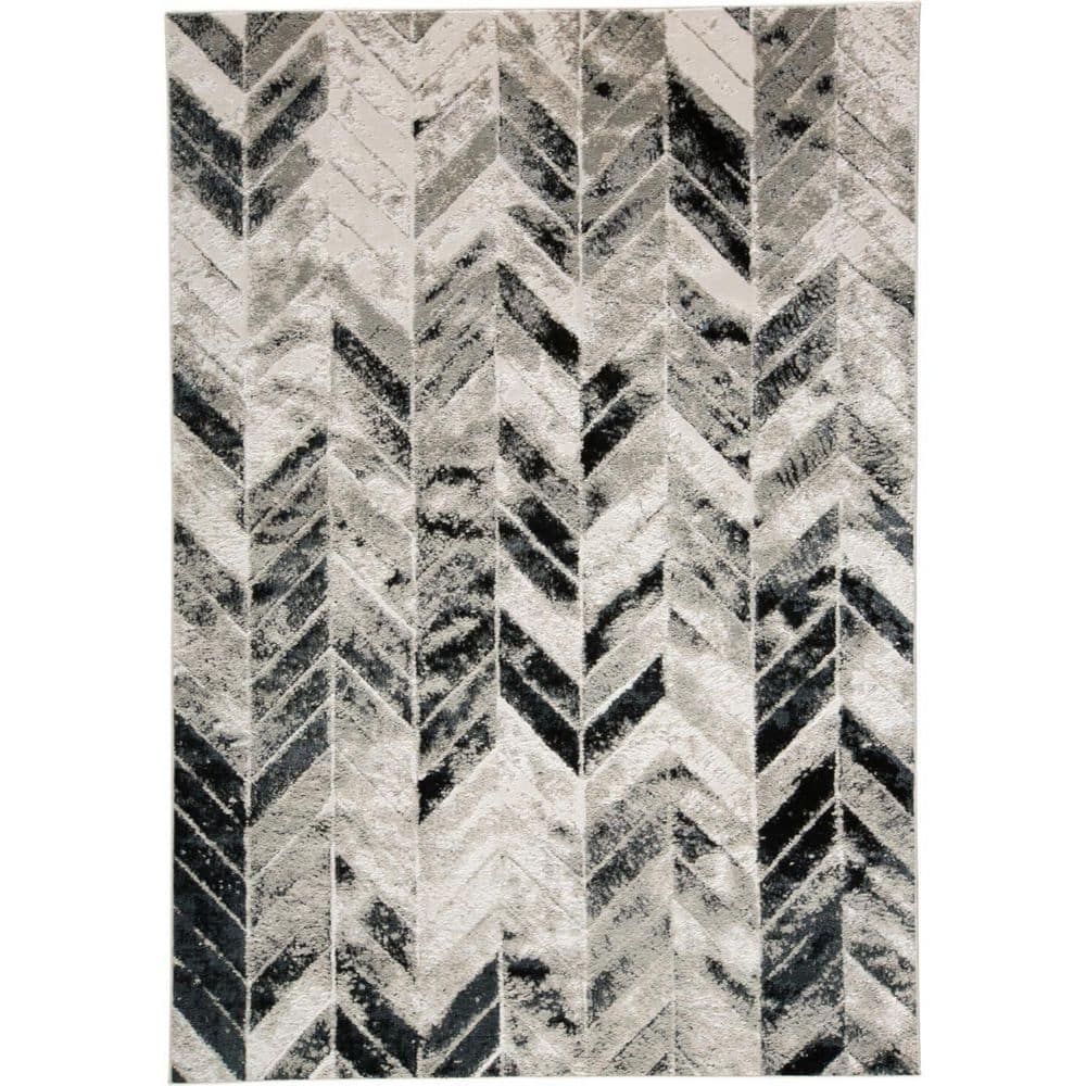 HomeRoots Gray and Black Geometric 12 ft. x 18 ft. Area Rug 2000511515 ...