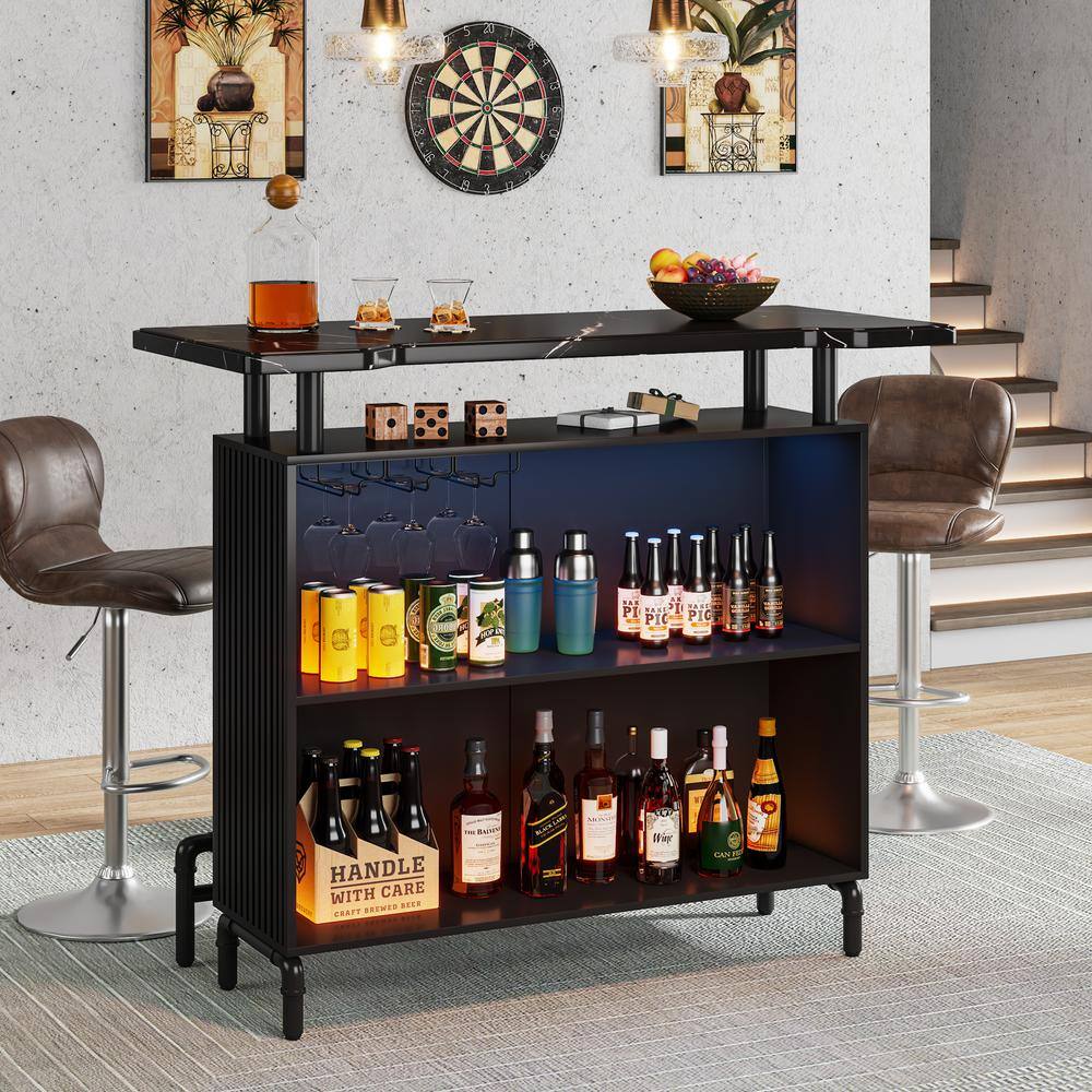 BYBLIGHT Kearsten Black Faux Marble 44 in. Home Bar RMBB-JW0551 - The Home Depot