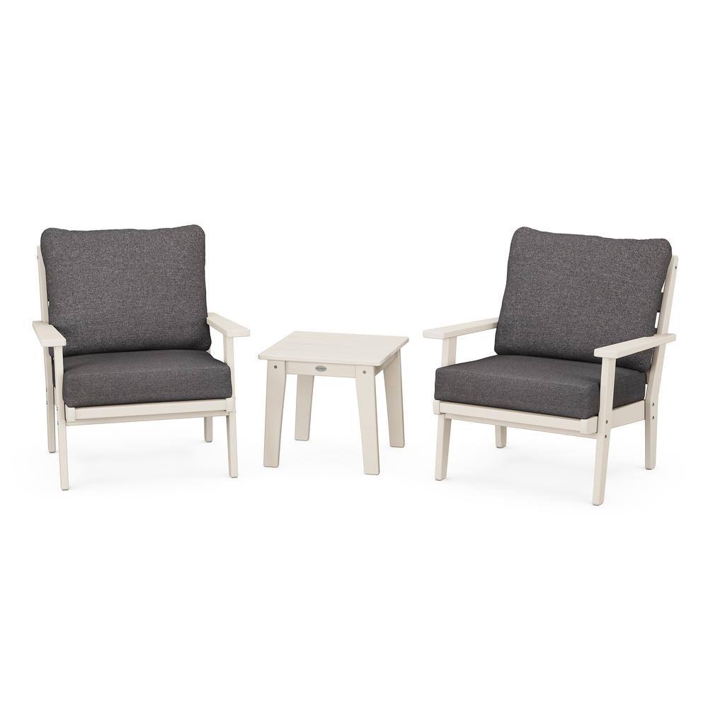 POLYWOOD Grant Park Sand 3-Piece Deep Seating Set with Ash Charcoal ...