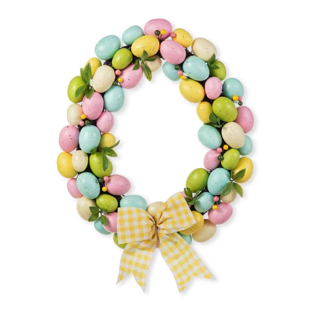 Glitzhome 18 in. D Easter Egg Shaped Eggs Wreath 2015500005 - The Home ...