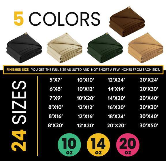 PROTARP Heavy Duty 14 oz. Water Resistant Canvas Tarp, UV Resistant ...