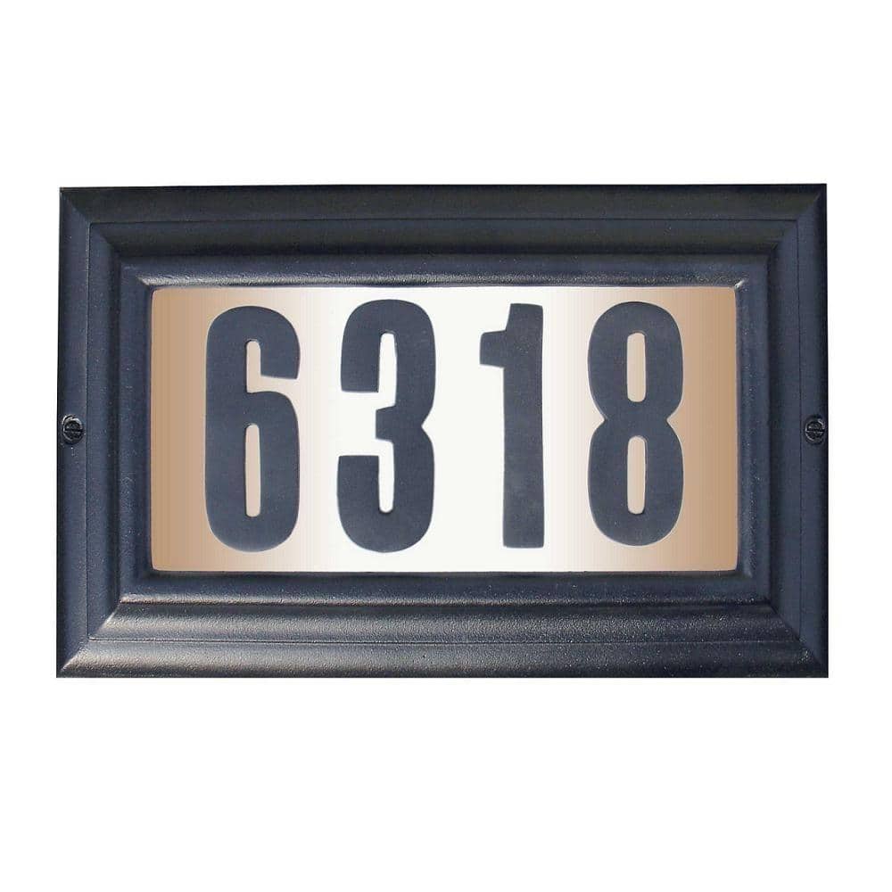 QualArc Edgewood Rectangular Aluminum Lighted Address Plaque in Black ...