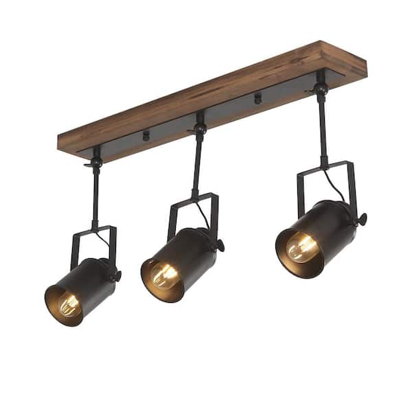 Black Flexible Track Cylinder Lighting Fixture Farmhouse 3-Head Ceiling ...