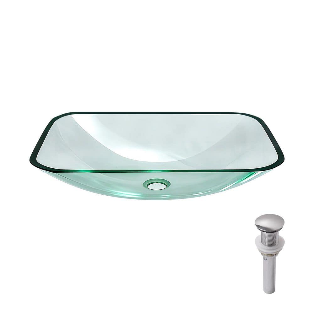 Tatahance 22.25 in. Rectangle Bowl Vessel Bathroom Sink in Clear ...