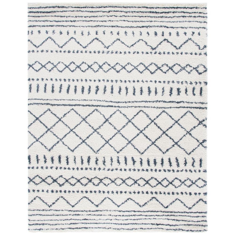 SAFAVIEH Arizona Shag Ivory/Slate 11 ft. x 15 ft. Geometric Lodge Area ...