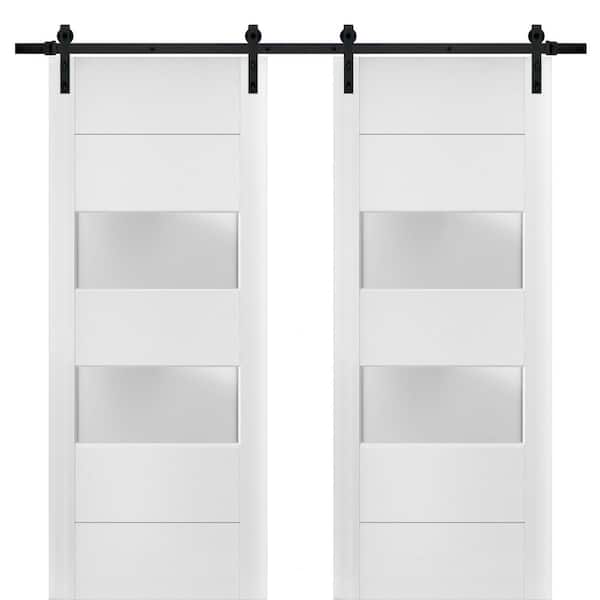 Sartodoors Assemble Required 2552 64 in. x 84 in. 3-Lite Frosted Glass ...