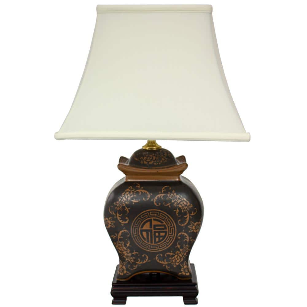 RED LANTERN 19 in. x 12 in. Black and Brown Medallions Porcelain Lamp ...