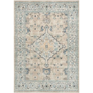 Nourison Washable Decor Blue Taupe 7 ft. x 9 ft. Center medallion ...