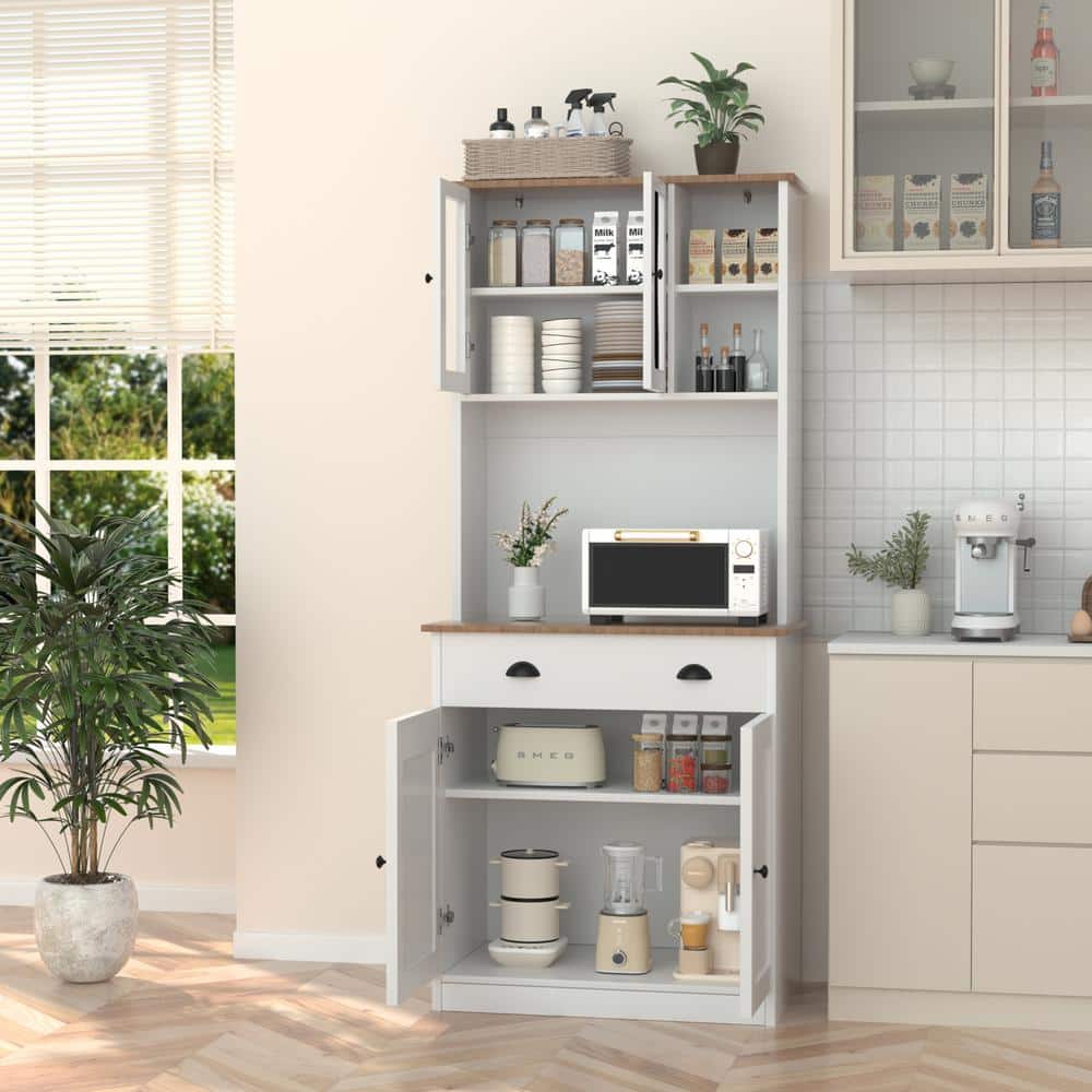 Reviews for VEIKOUS White Engineered Wood Kitchen Pantry Cabinet ...