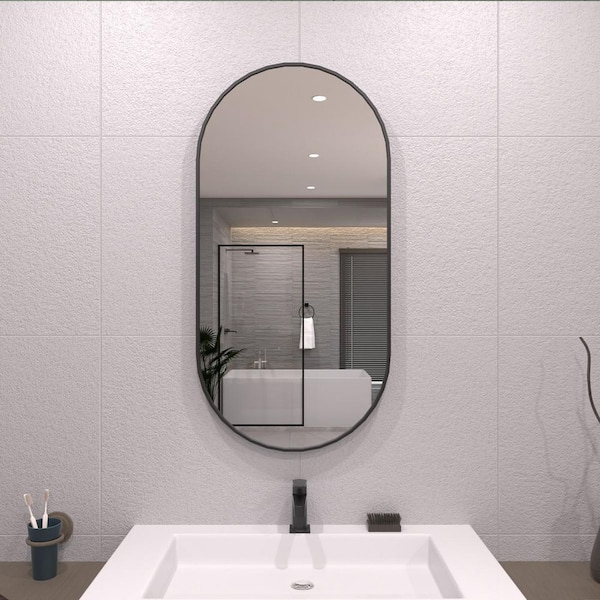 TaiMei 18 in. W. x 36 in. H Oval Framed Wall Bathroom Vanity Mirror in ...